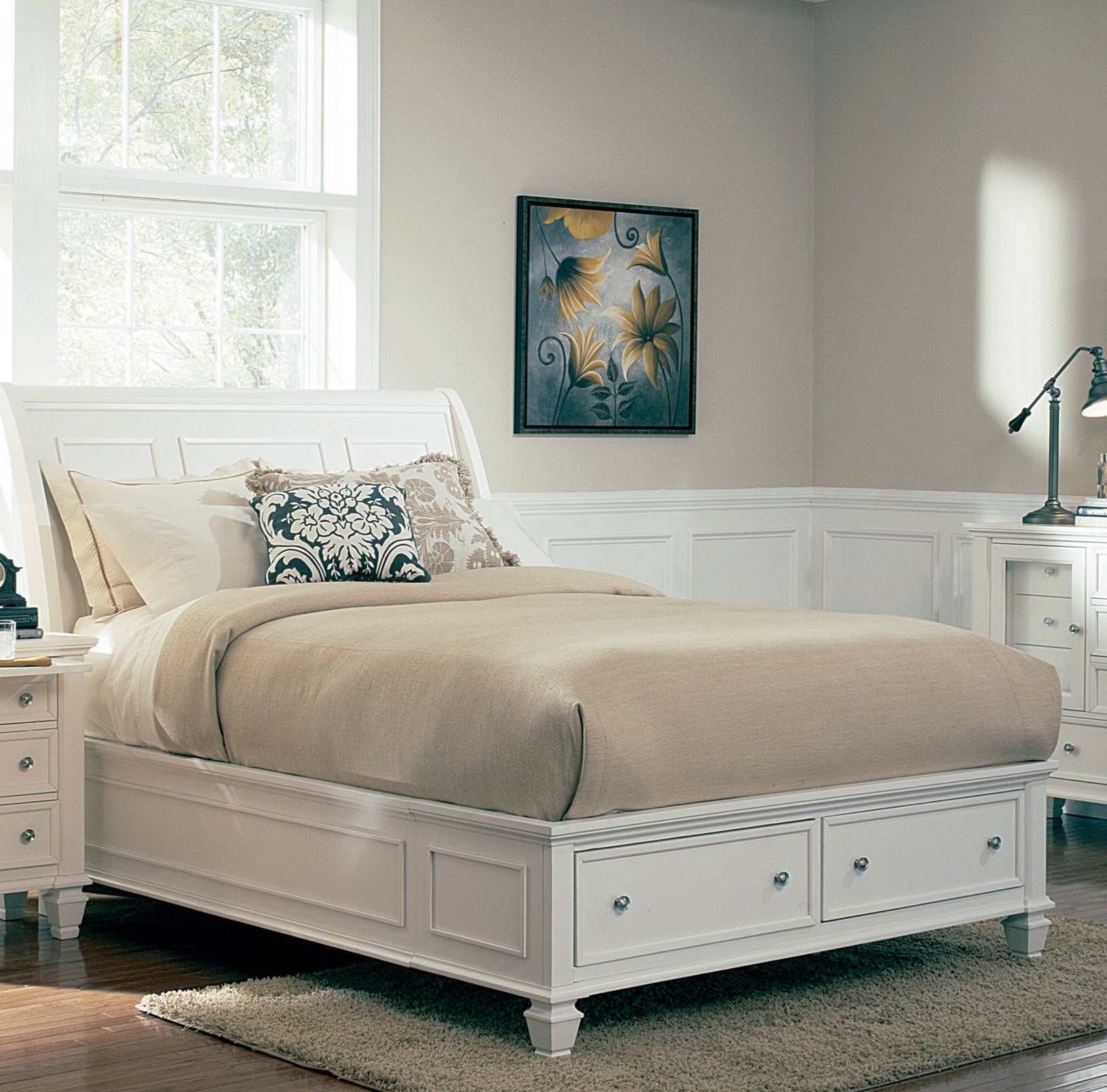 Sandy Beach - White - Queen Storage Bed Ornate Furniture