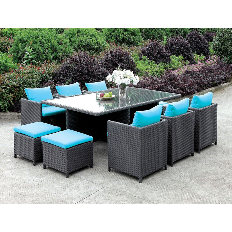 Ashanti Brown Turquoise 11pc Outdoor Dining Set