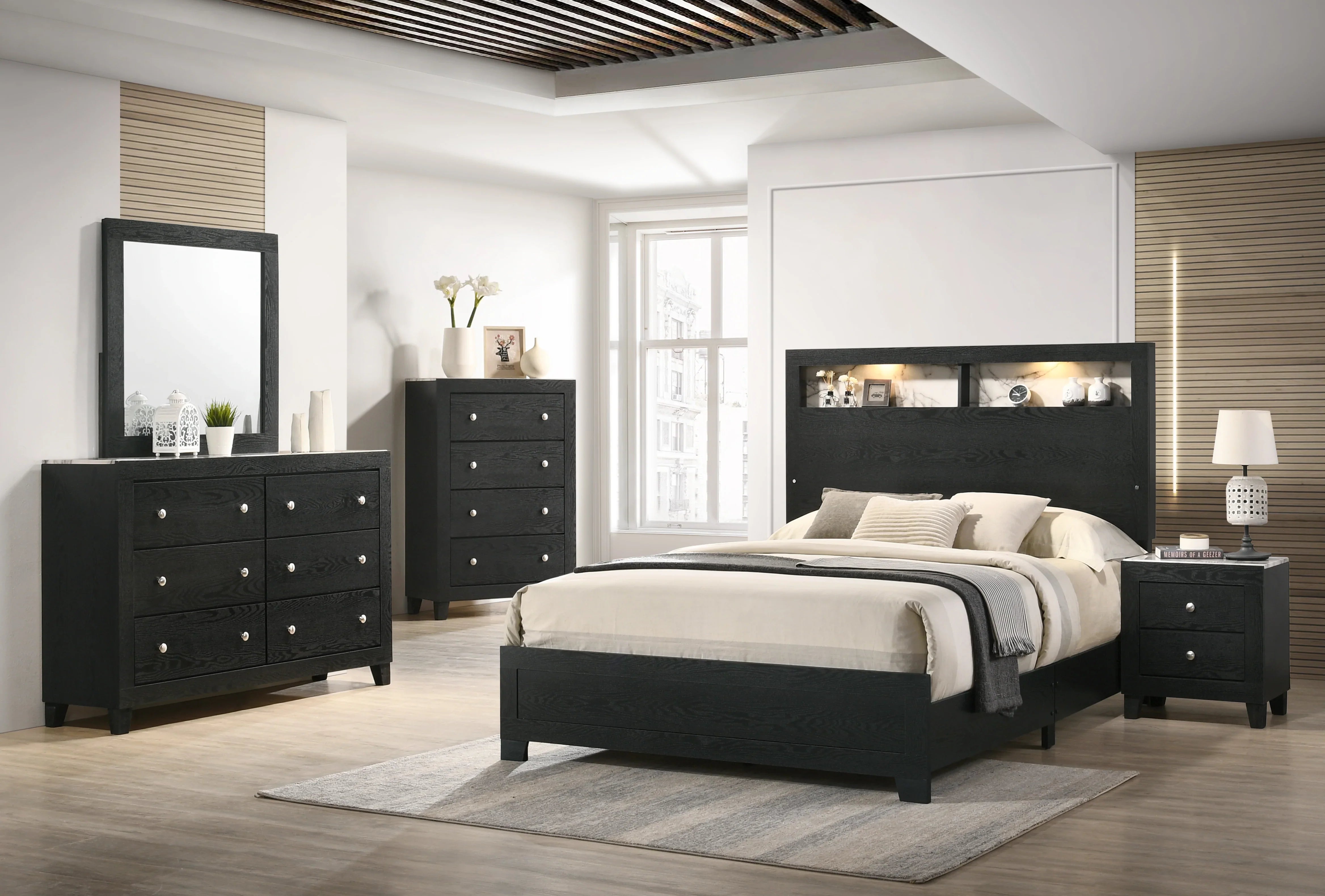 Cadence Black LED Panel Bedroom Set