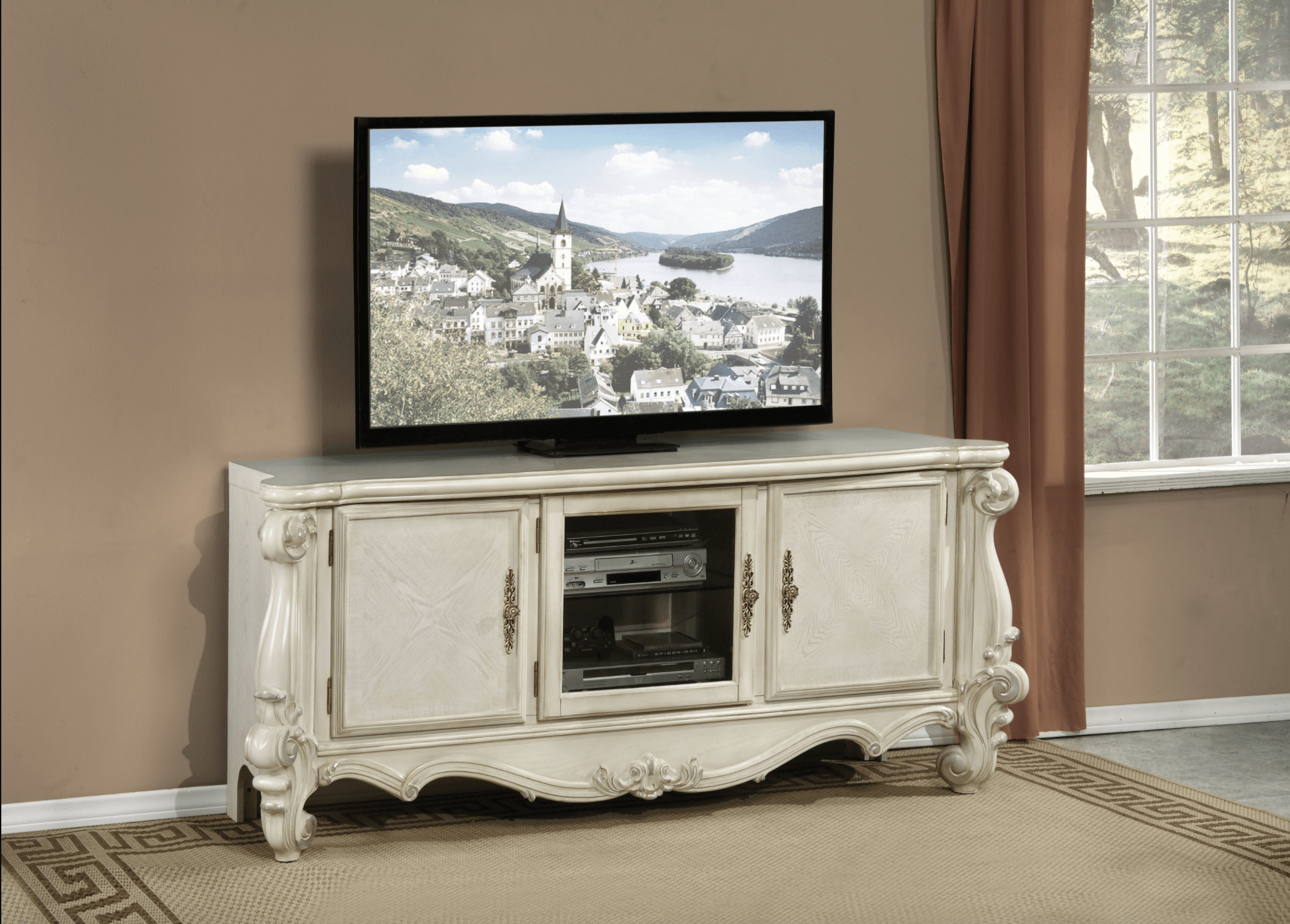 Versailles Bone White TV Stand Ornate Furniture
